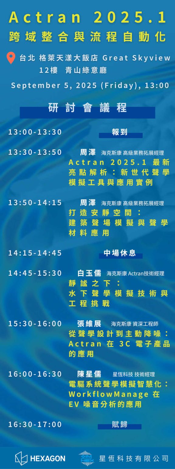 Actran研討會：掌握智慧聲學整合與模擬自動化技術 – MSC Software Taiwan Blog